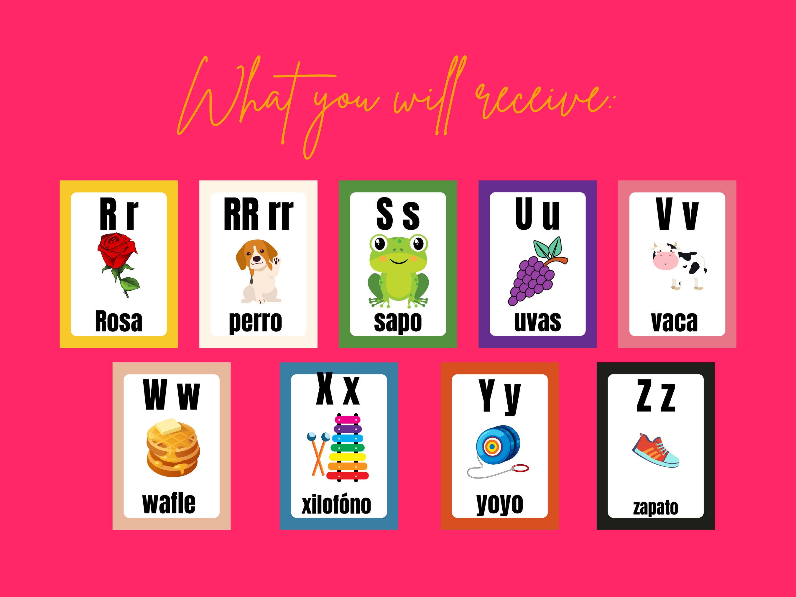 30 Spanish Alphabet Flash Cards - ABC Printable Card - Learn Letters in ...