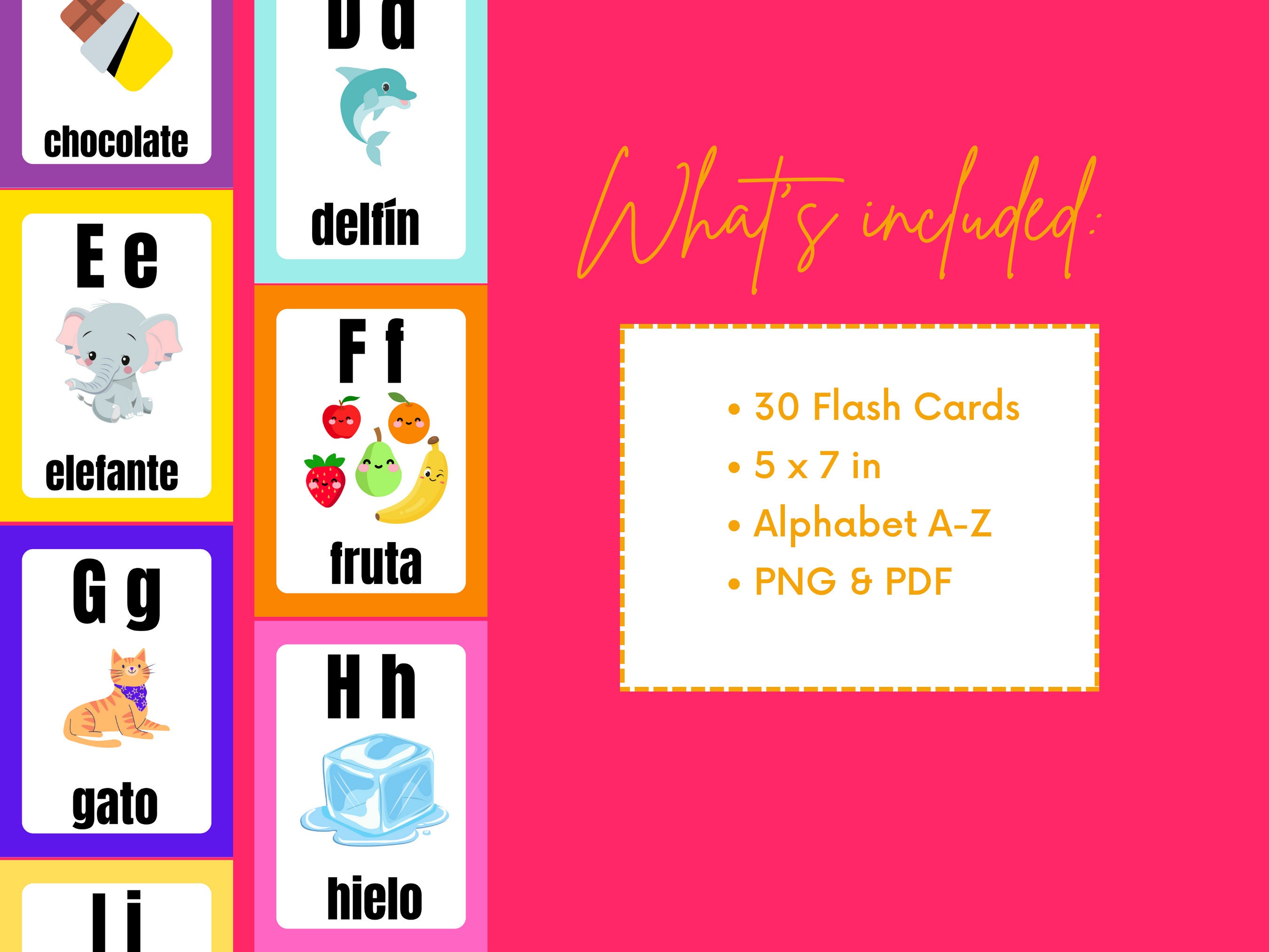 30 Spanish Alphabet Flash Cards - ABC Printable Card - Learn Letters in ...