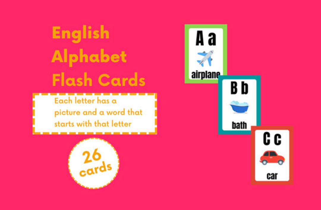 English Alphabet Flash Cards, 26 Printable Cards, Toddler Education ...