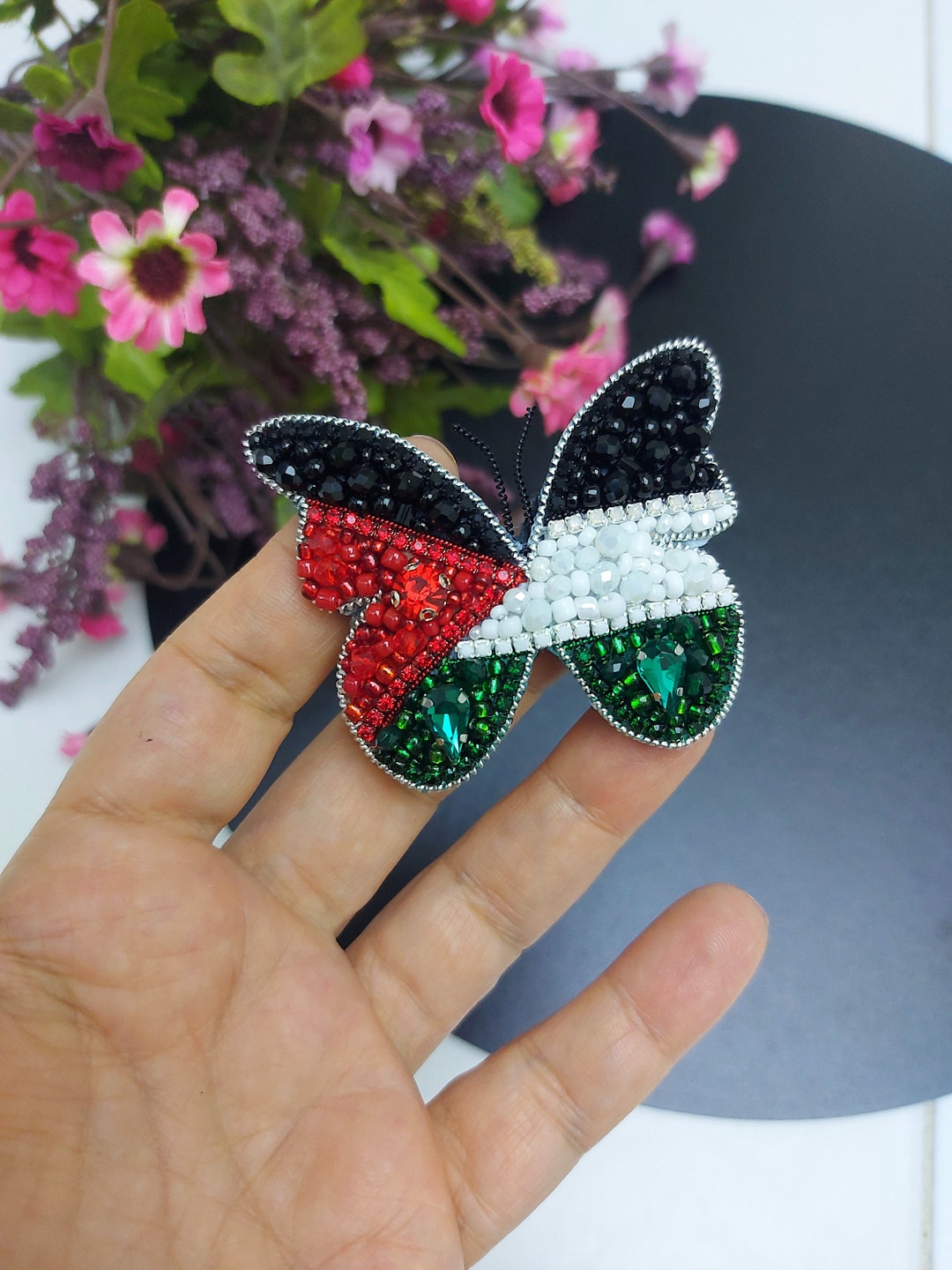 Handmade Beaded Palestine Flag Butterfly Brooch Pin - Etsy