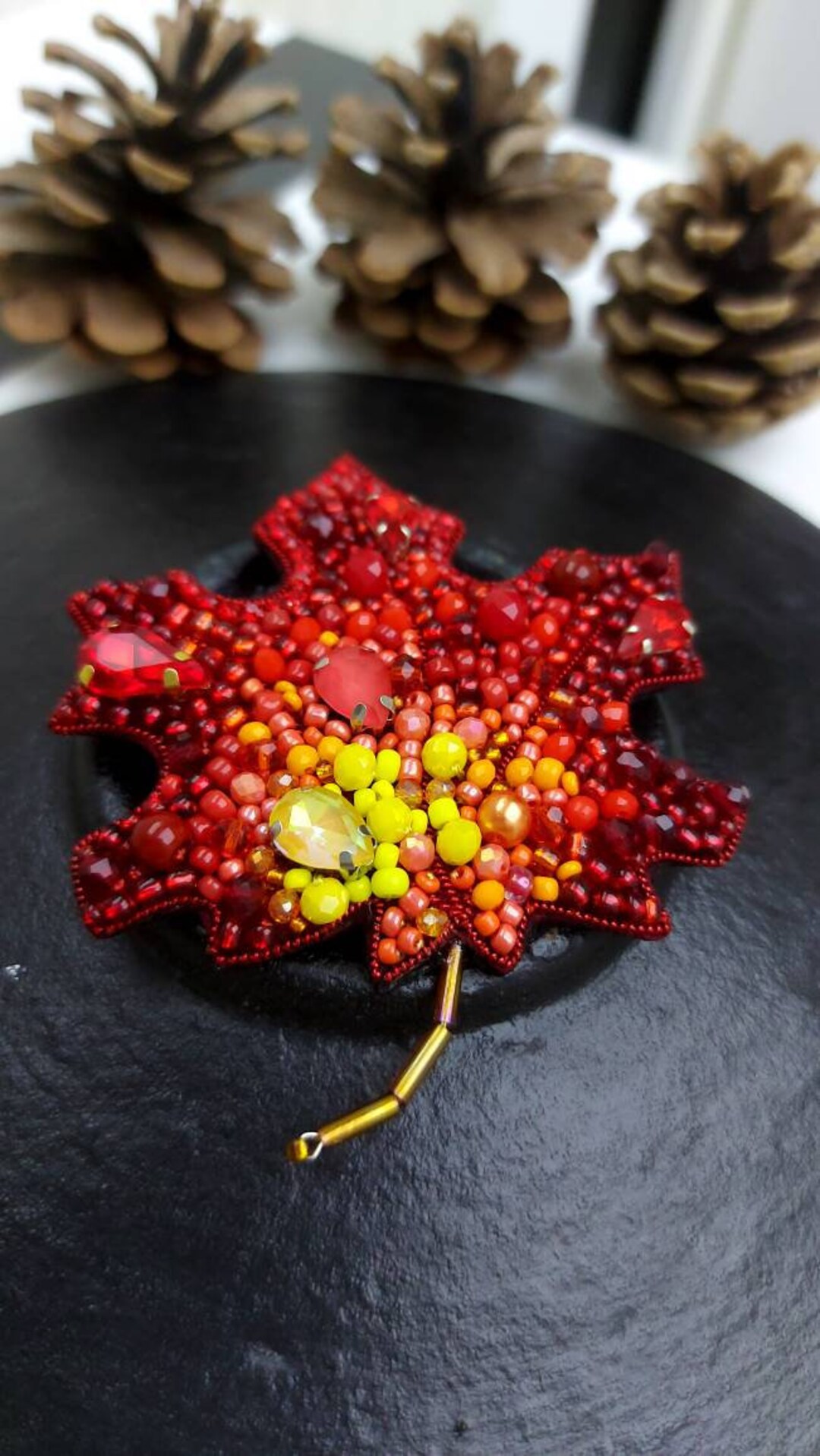 Handmade Leaf Broochred Beaded Maple Leaf Pinembroidered - Etsy