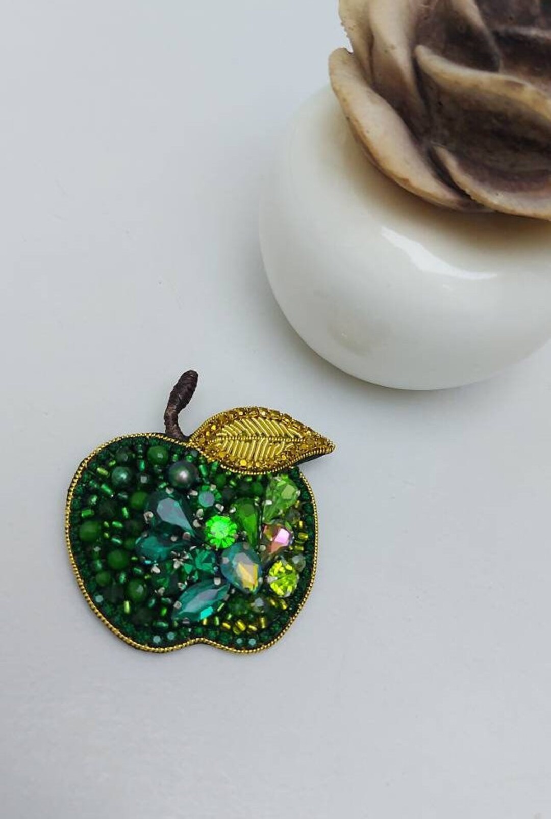 Apple Brooch Handmadeembroidered Green Apple Jewelrydesign - Etsy