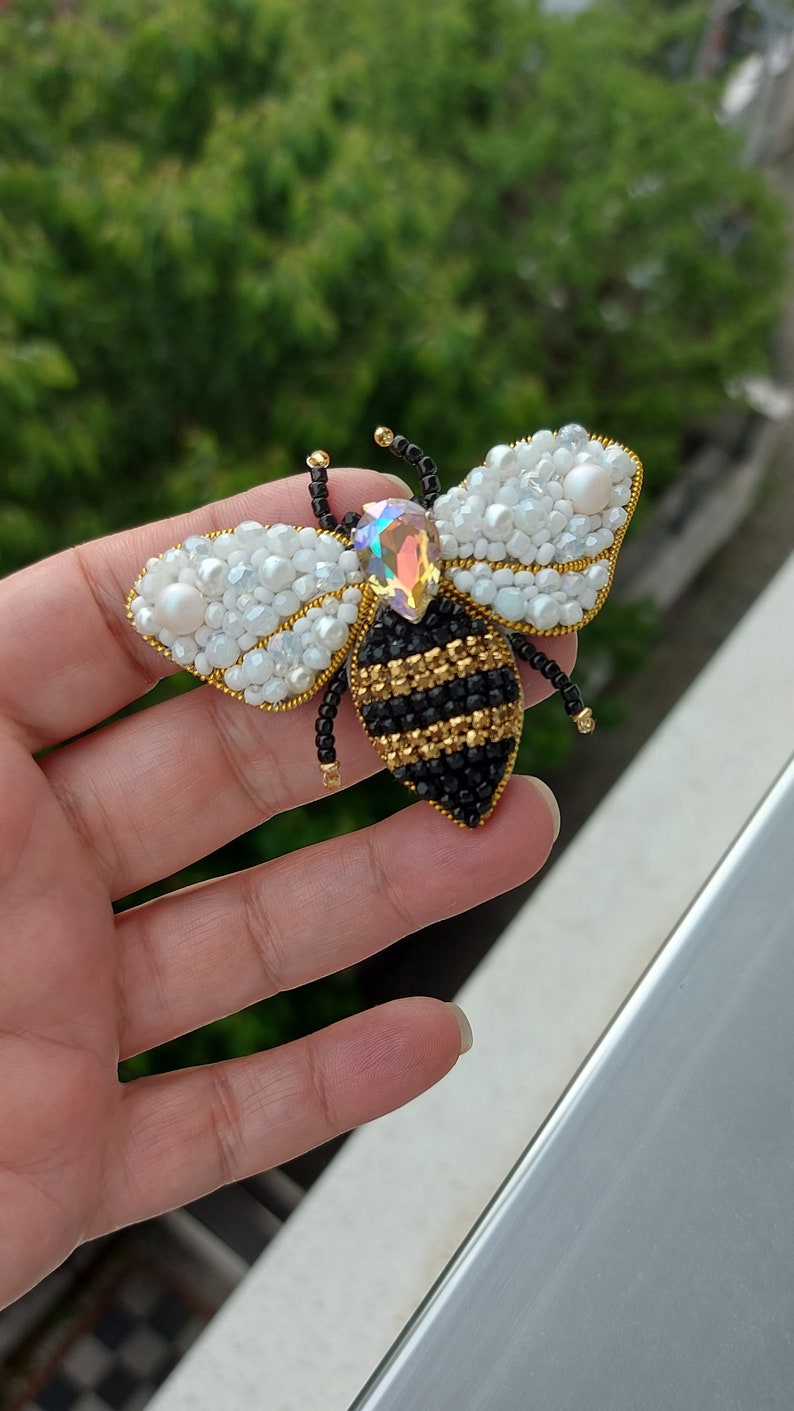 Handmade Embroidered honey Bee Brooch, Rhinestone Bee Brooch,unique ...