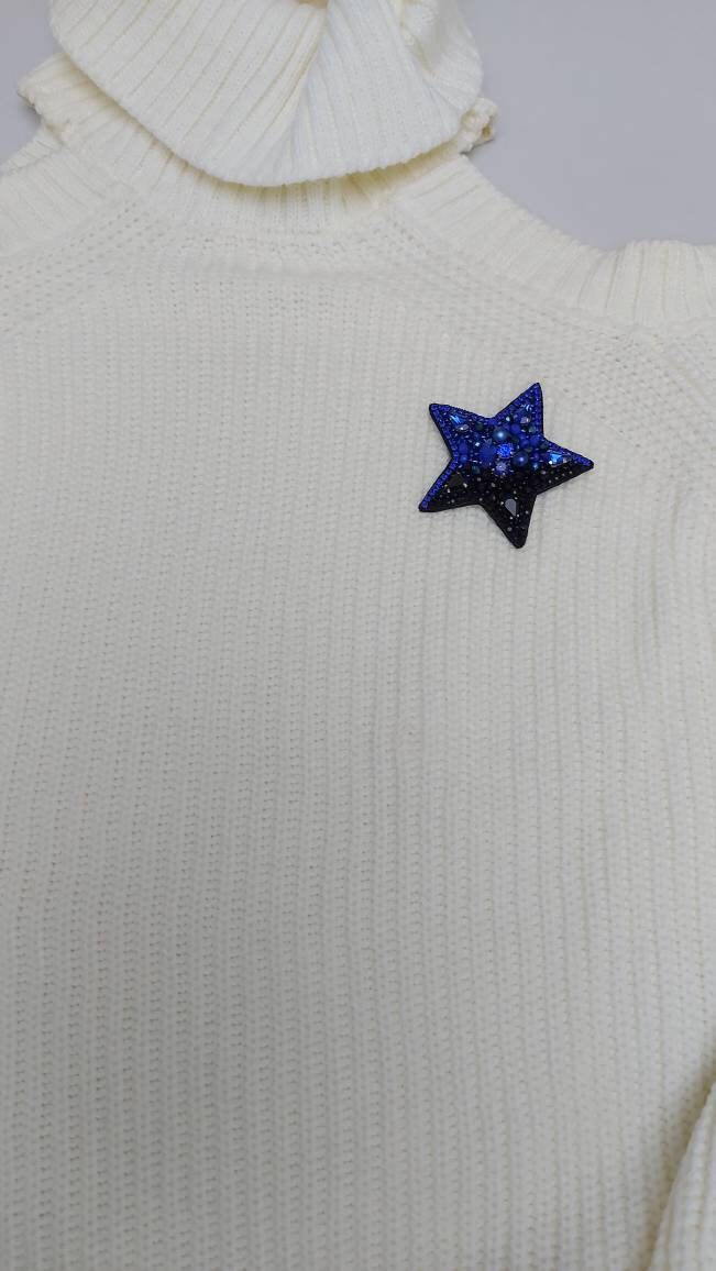 Blue Beaded Star Brooch Handmade,luxury Star Jewelry,handcrafted Comet ...