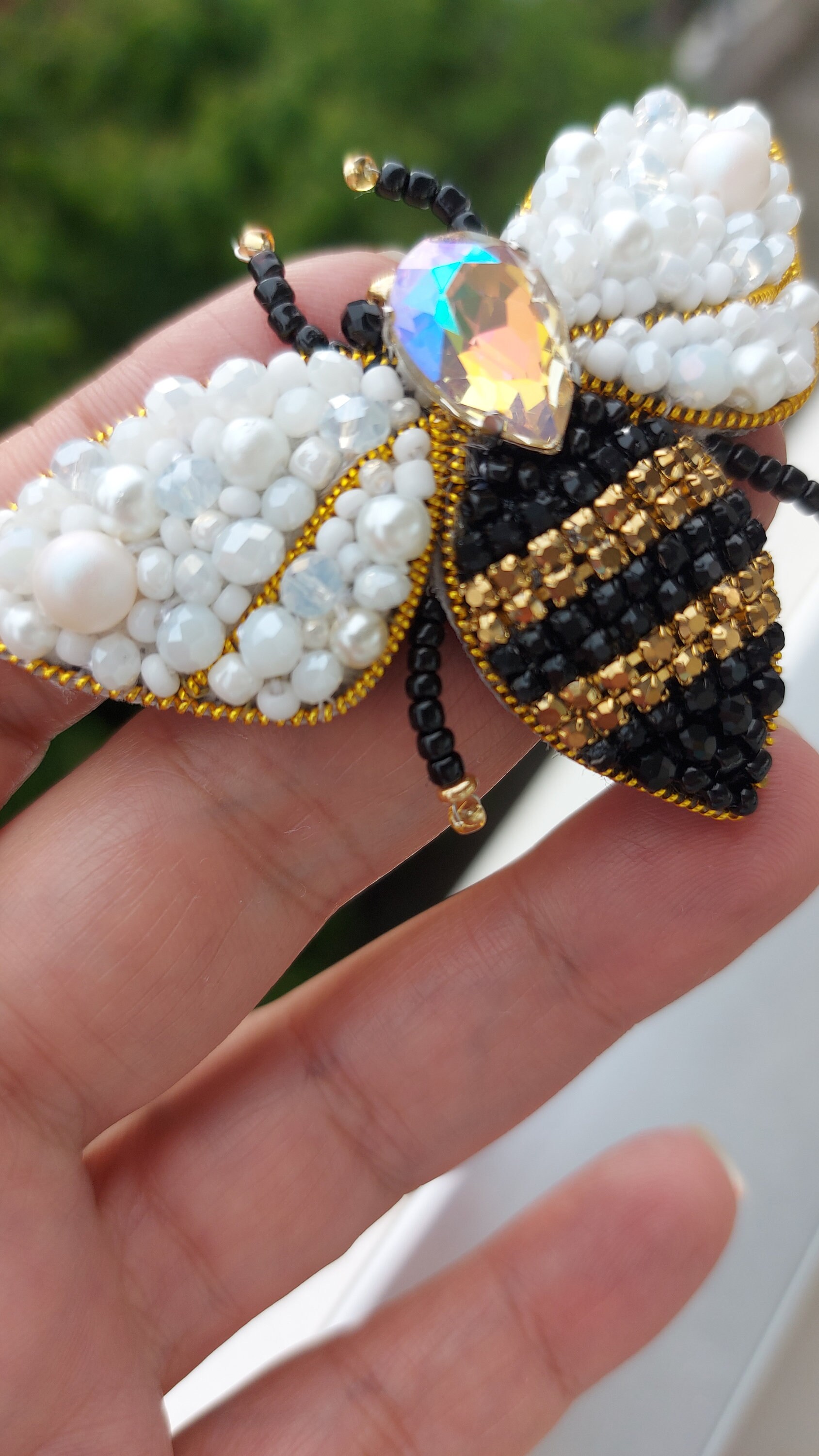 Handmade Embroidered honey Bee Brooch, Rhinestone Bee Brooch,unique ...