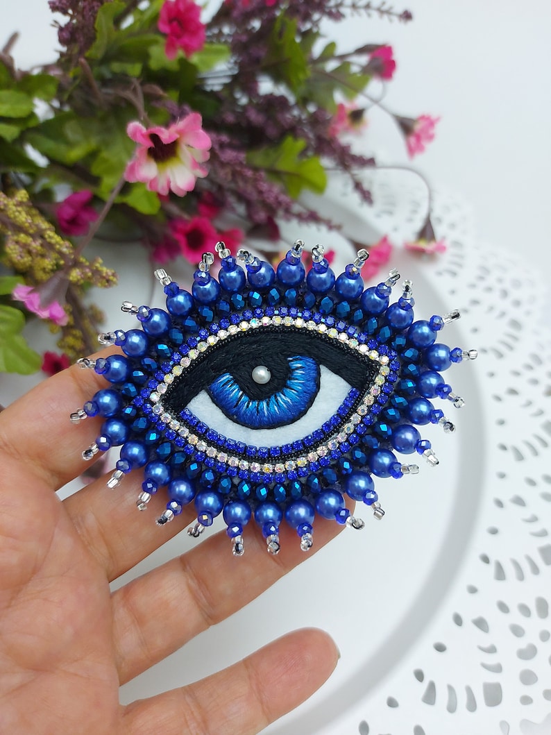 Evil Eye Brooch Handmade,blue Beaded Evil Eye Pin,amulet Jewelry ...