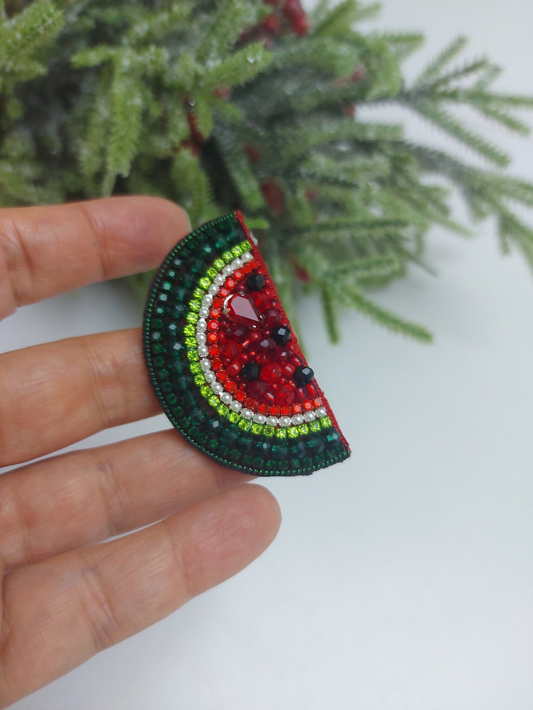 Watermelon Brooch HandmadeCrystal Watermelon PinHandcrafted - Etsy France