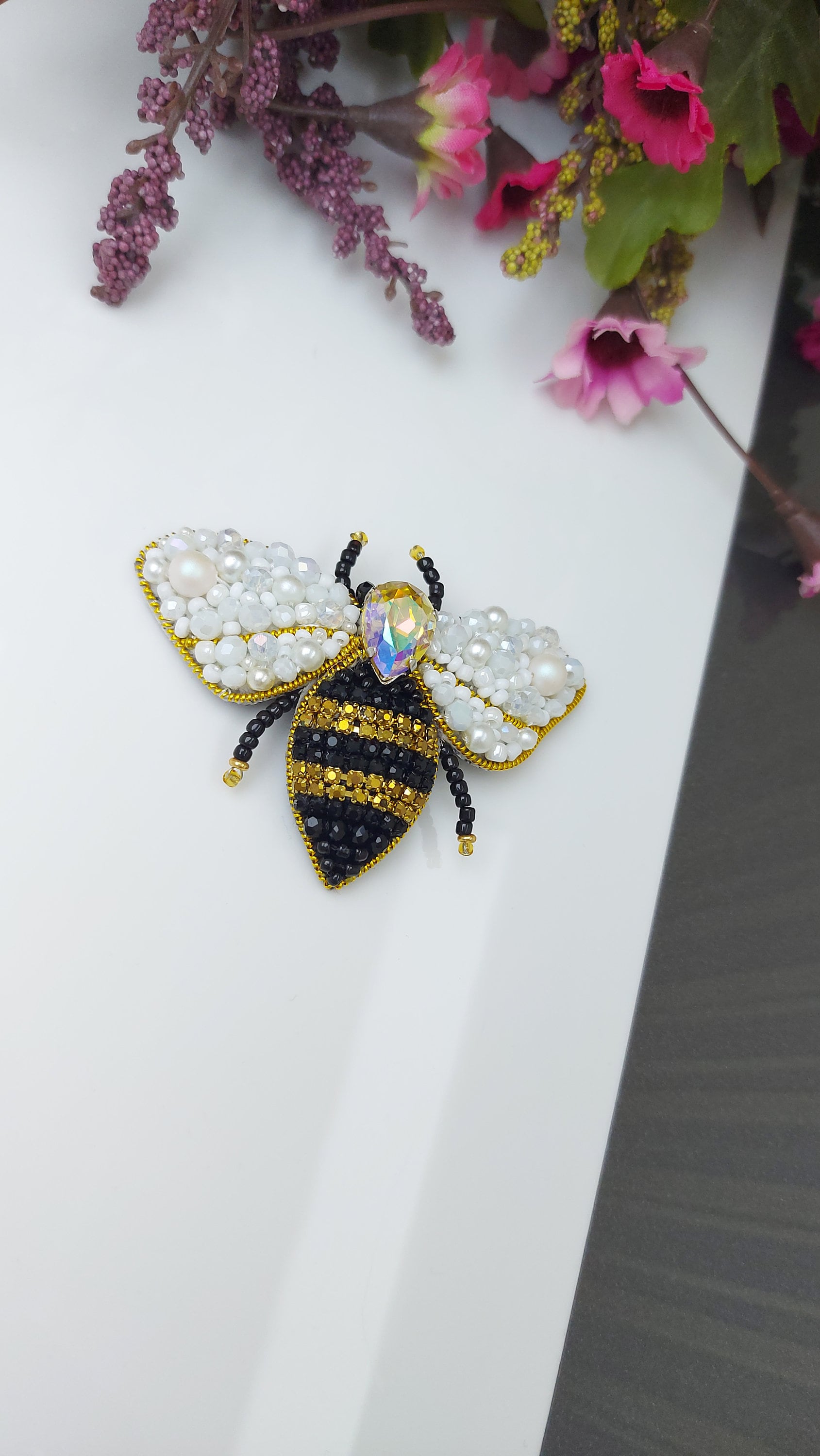 Handmade Embroidered honey Bee Brooch, Rhinestone Bee Brooch,unique ...