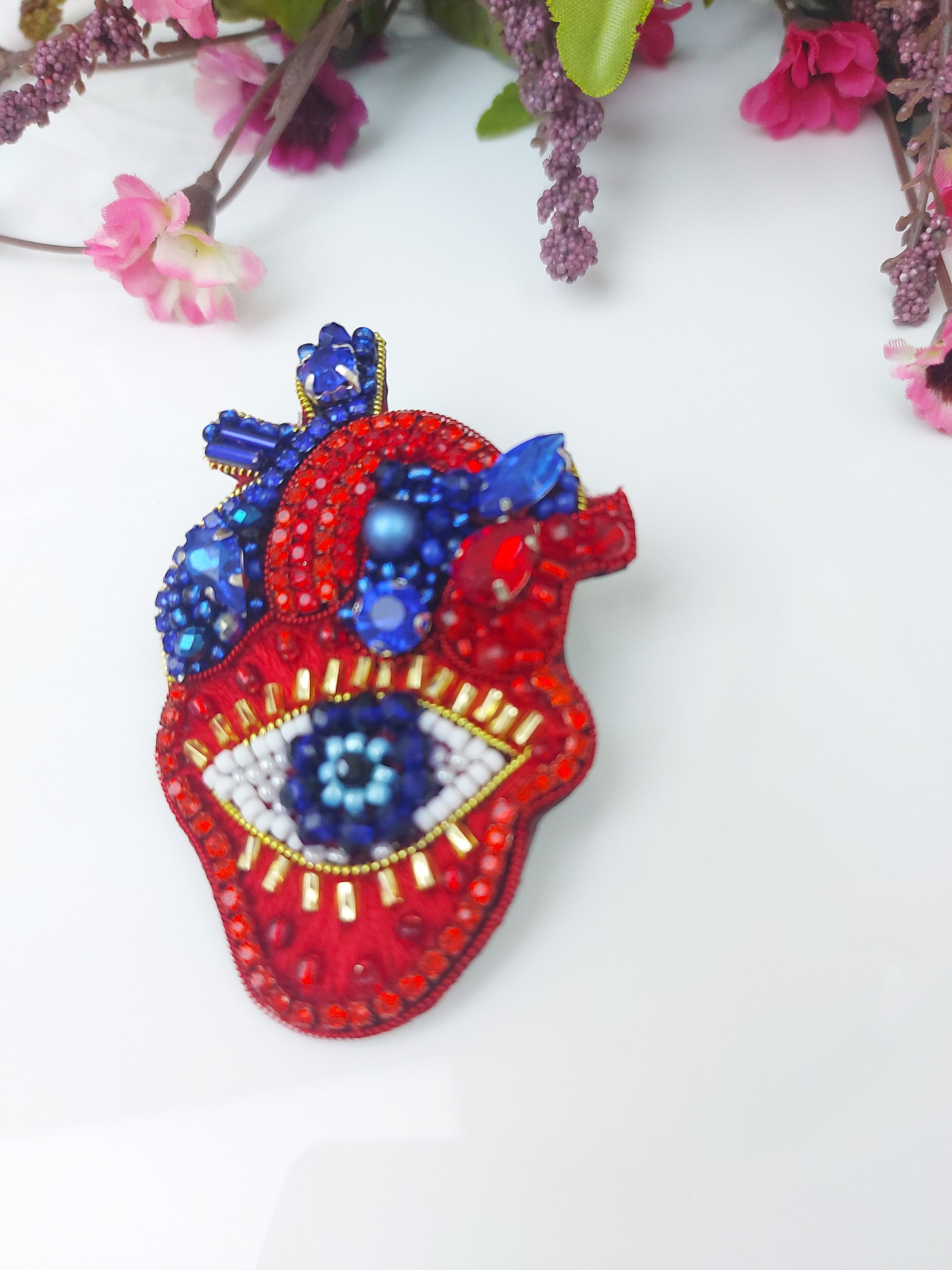 Handmade Beaded Anatomical Heart Brooch: Evil Eye Jewelry - Etsy