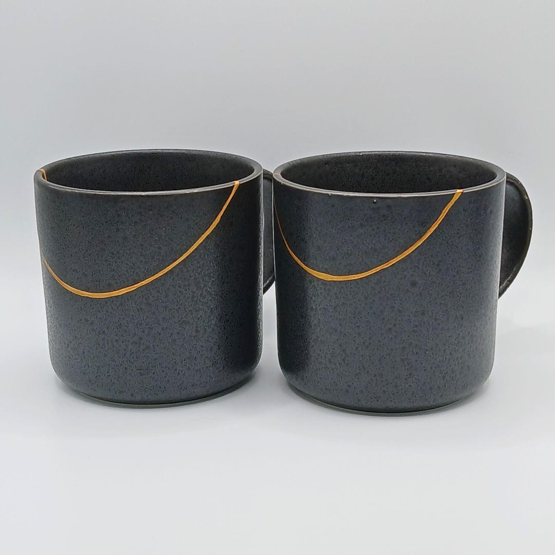 24k Gold Genuine Kintsugi Mugs, Set of Two Food-safe Teacups ...