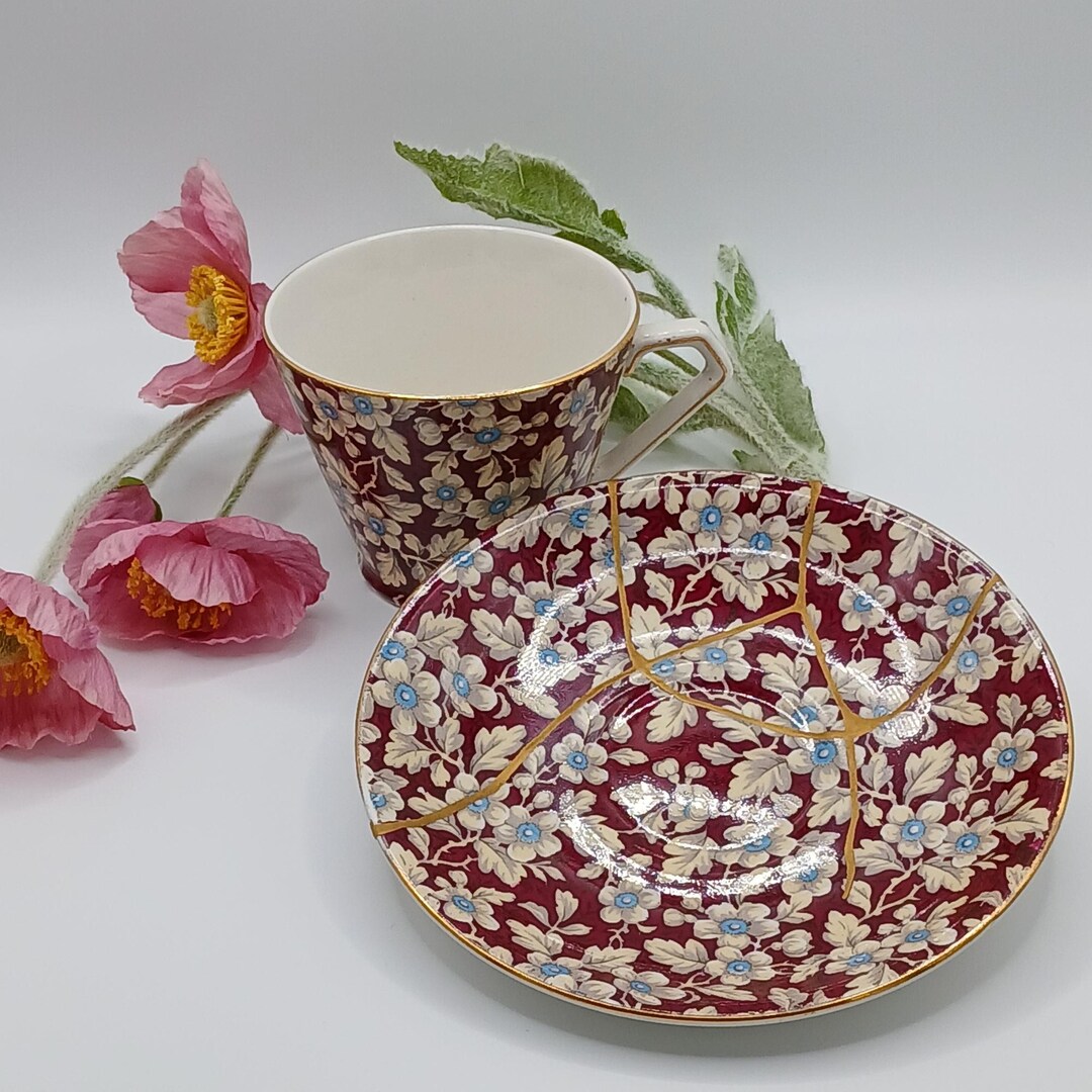 Kintsugi Teacup & Saucer: Vintage Lord Nelson Ware, 24k Gold Repair - Etsy