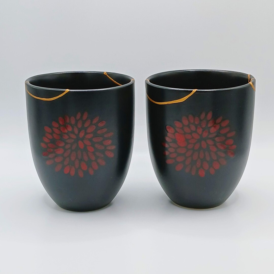 24k Gold Genuine Kintsugi Teacups, Set of Two Food Safe Teacups ...