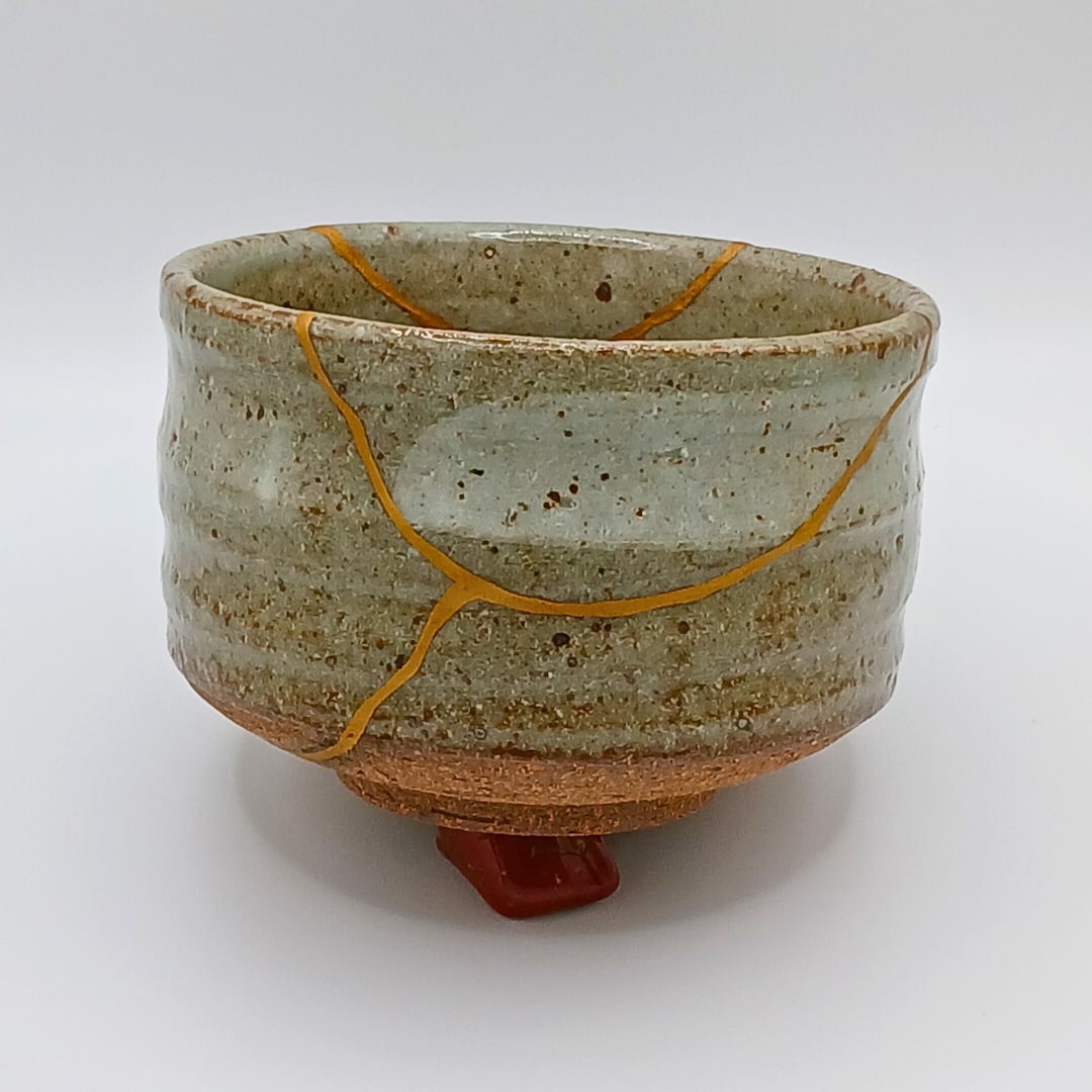 24k Gold Genuine Kintsugi Matcha Bowl, Food Safe Ash Glaze Chawan, Tea ...
