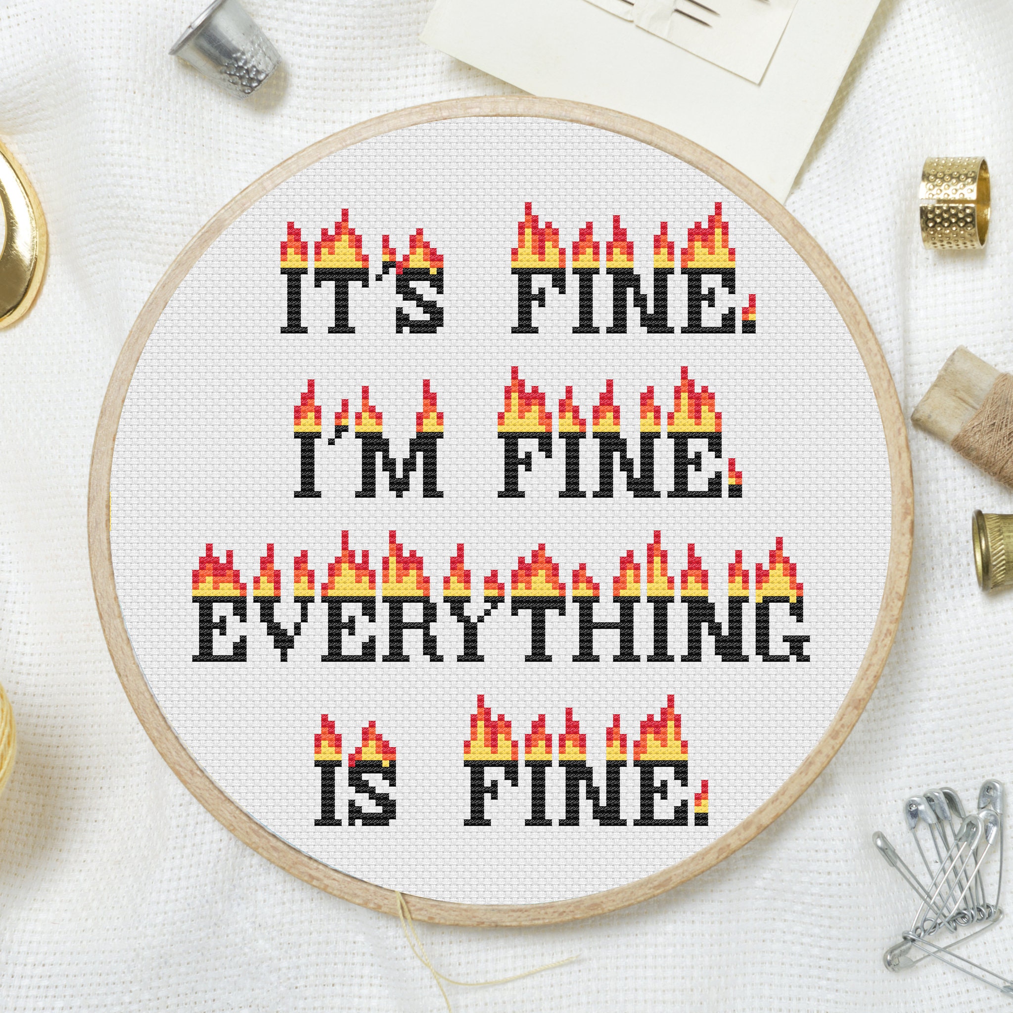 It's Fine, I'm Fine Cross Stitch Pattern PDF , Text Cross Stitch, Funny ...