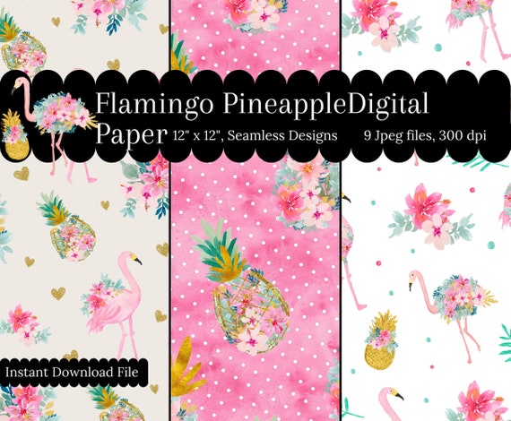 Pink Flamingo With Pink Flowers and Polka Dots Golden - Etsy