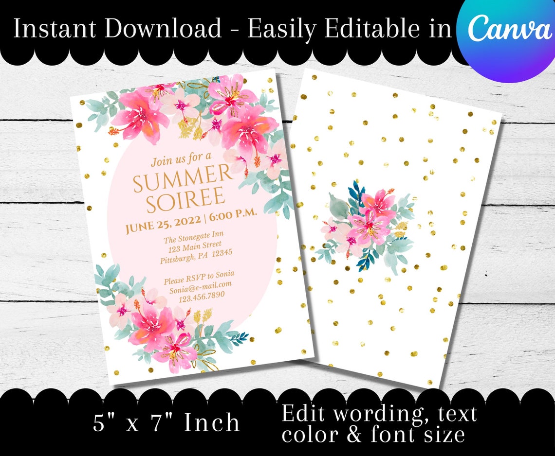 Editable Summer Soiree Invitation, Summer Cocktail Party, Digital ...
