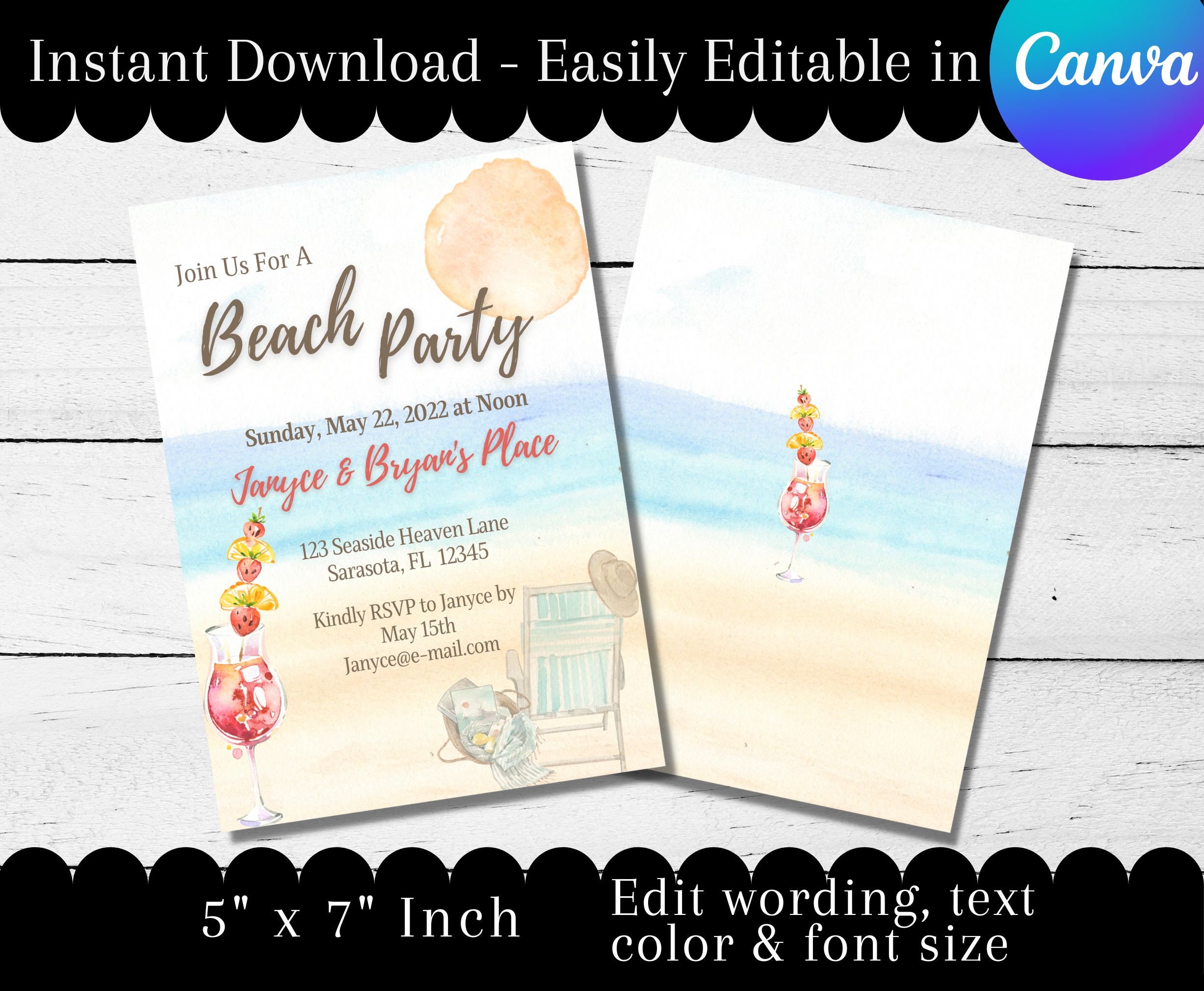Editable Beach Party Invitation, Pool Party Invitation, Digital ...