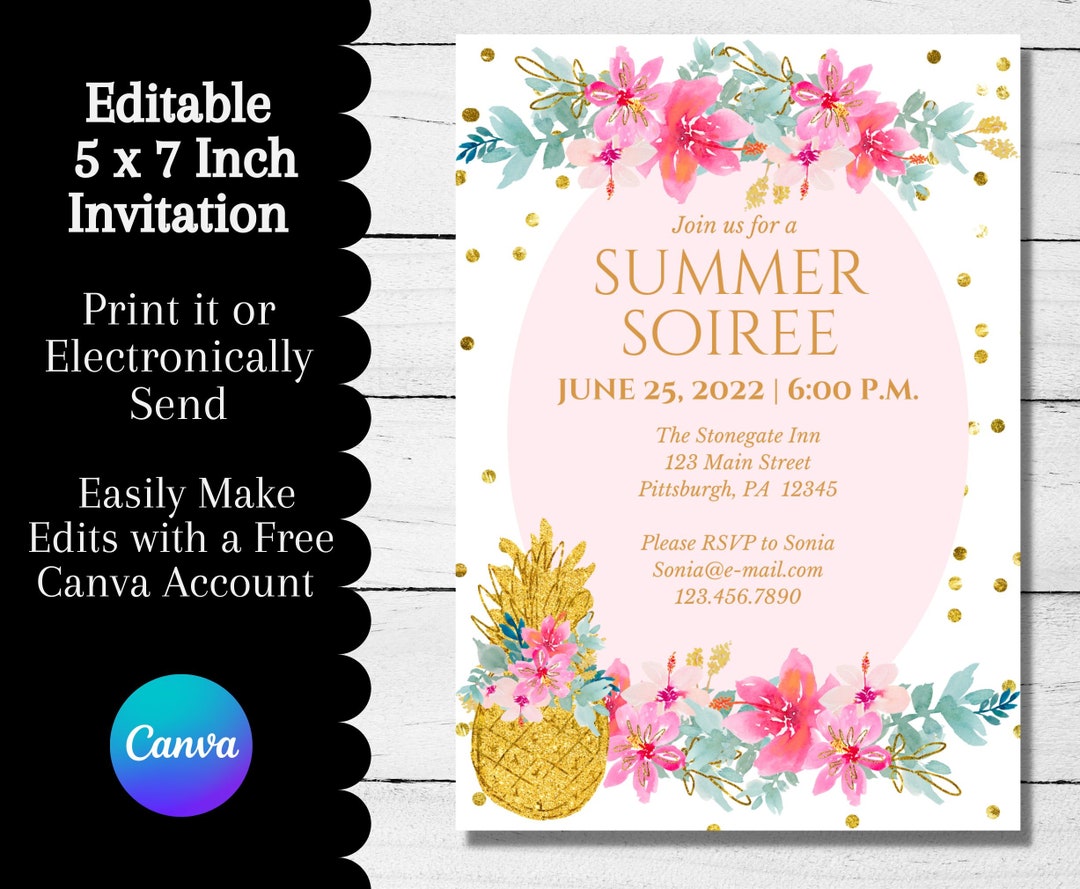 Editable Summer Soiree Invitation, Canva Editable, Beach Party ...