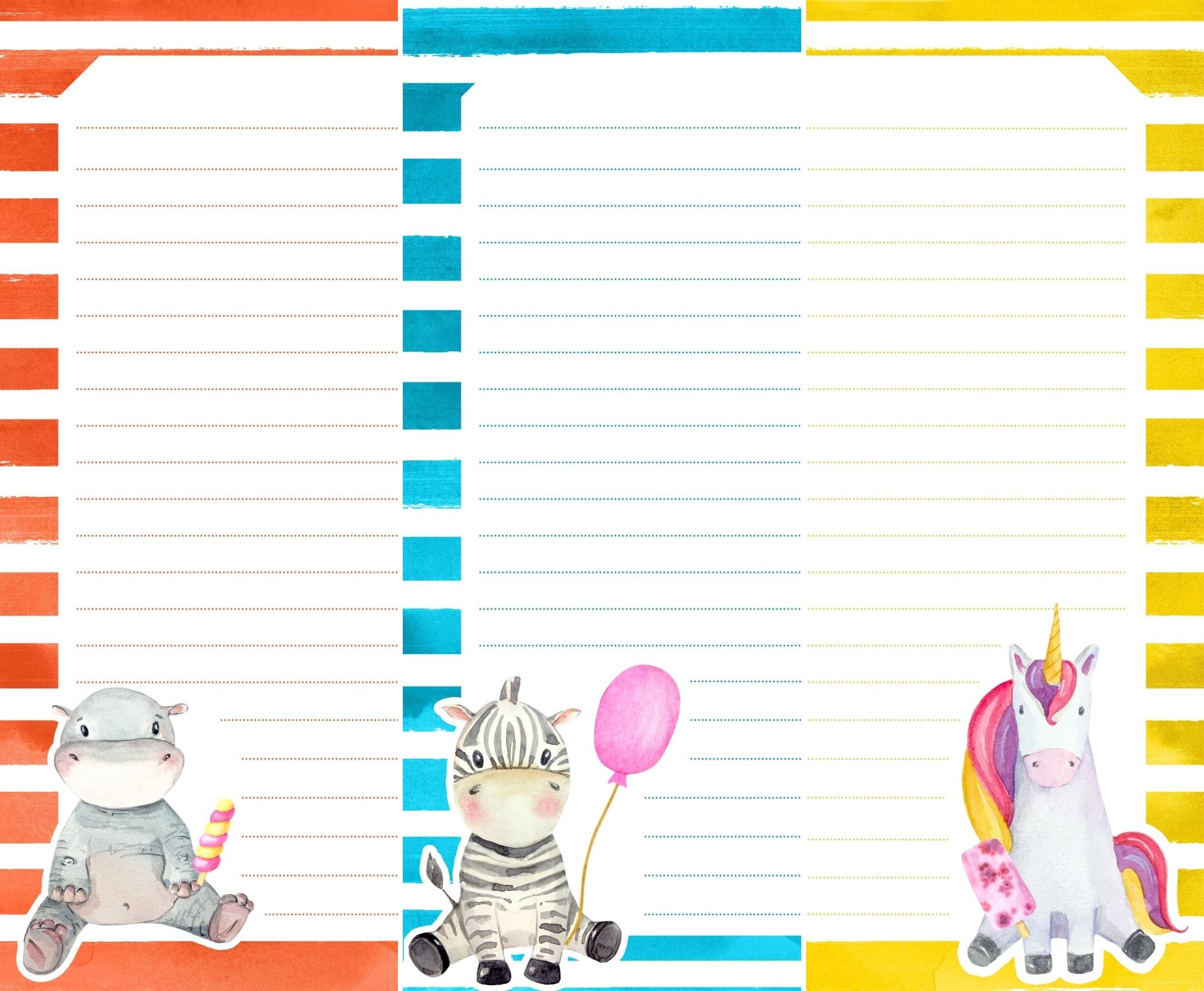 Animals Digital Stationery Set, Kids Animals Printable Paper Set, Hippo ...