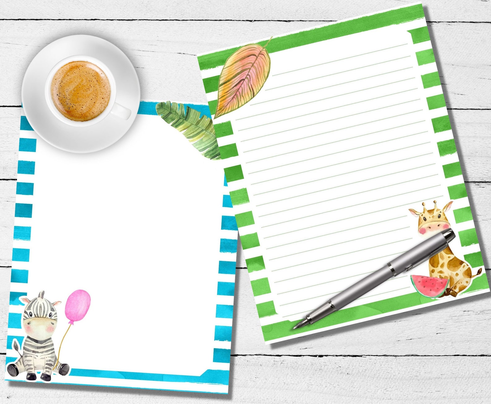 Animals Digital Stationery Set, Kids Animals Printable Paper Set, Hippo ...