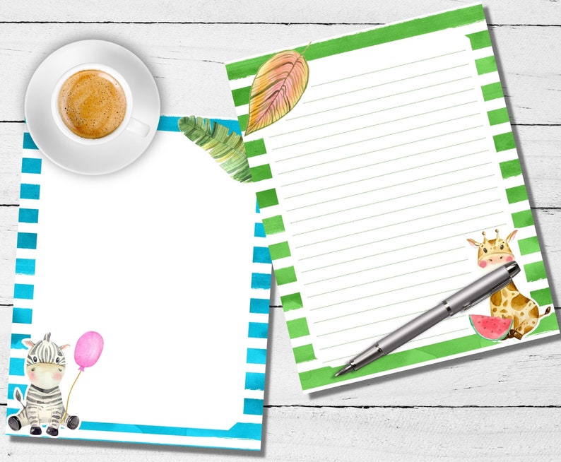 Animals Digital Stationery Set, Kids Animals Printable Paper Set, Hippo ...