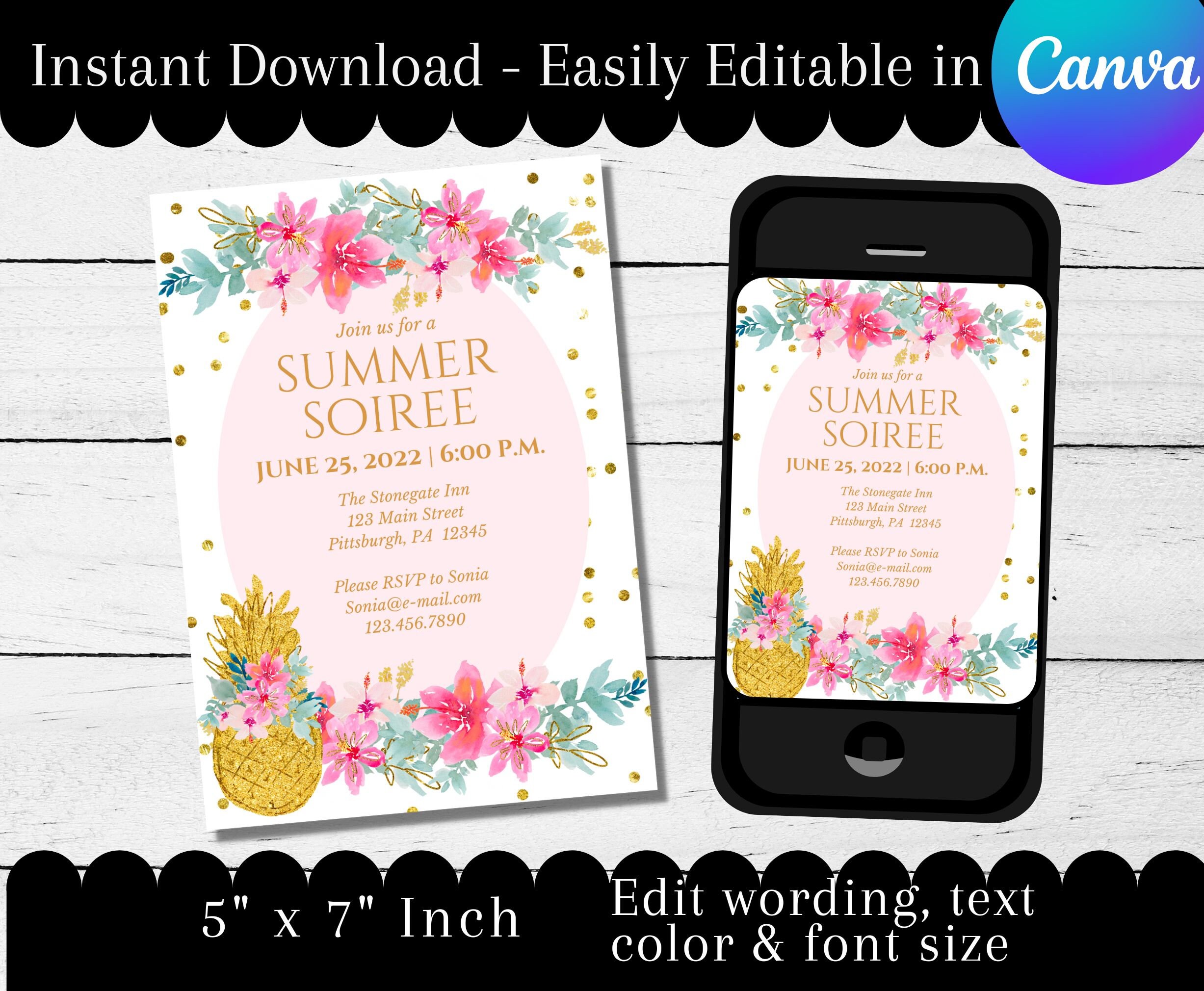 Editable Summer Soiree Invitation, Canva Editable, Beach Party ...