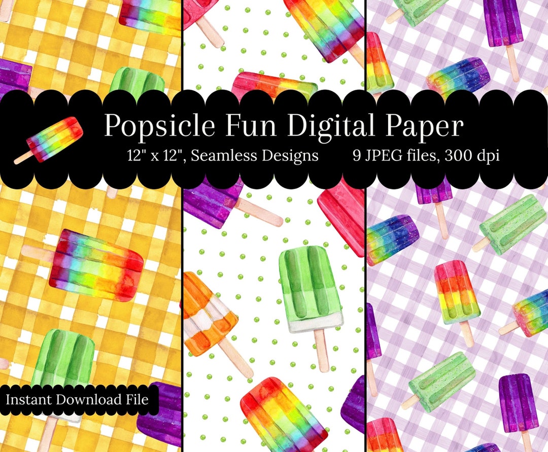 Popsicle Digital Paper, Gingham and Polka Dot Background, Summer Theme ...