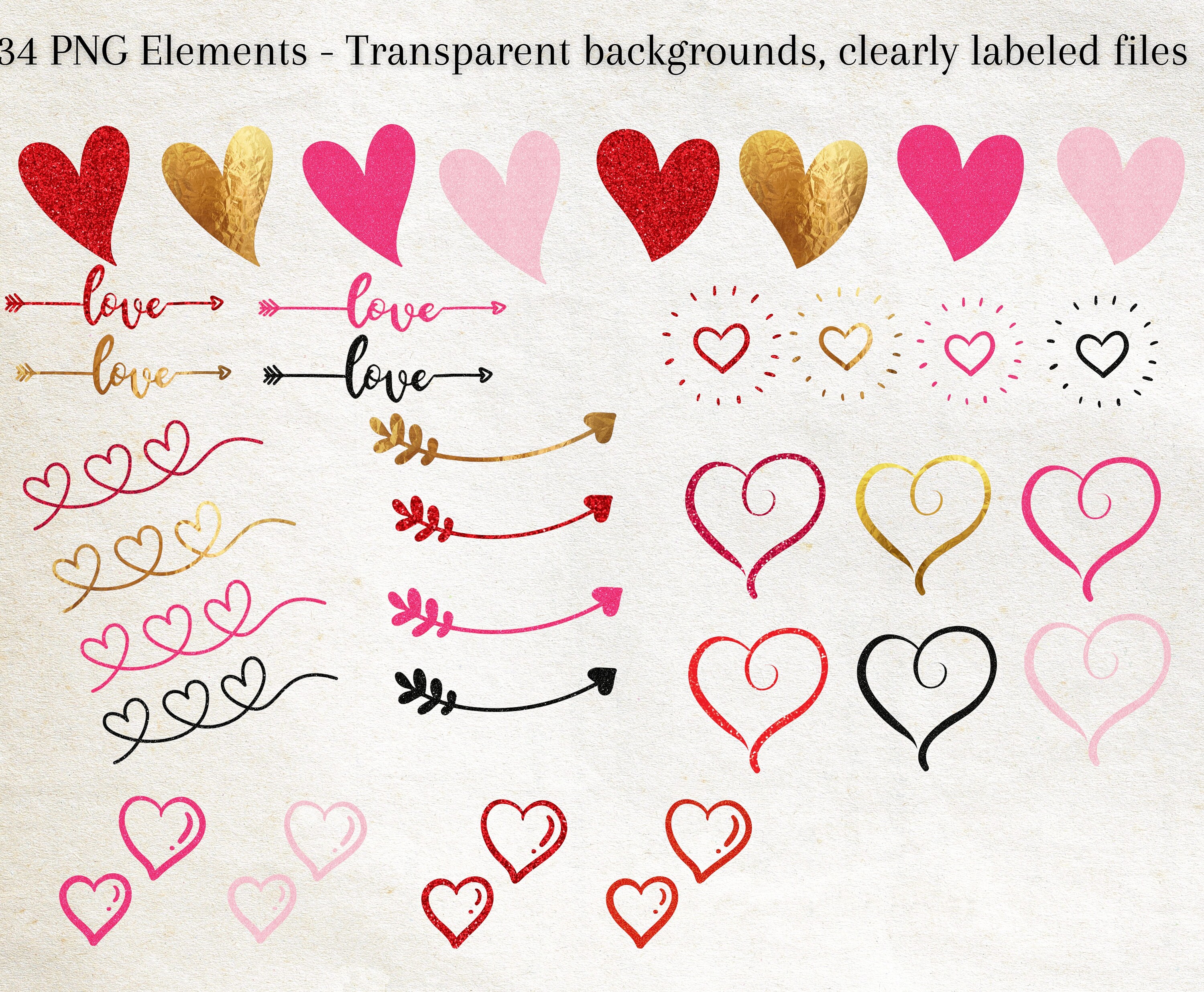 Glitter Hearts Clip Art, 34 archivos PNG, Glitter, Gold Foil, Uso ...