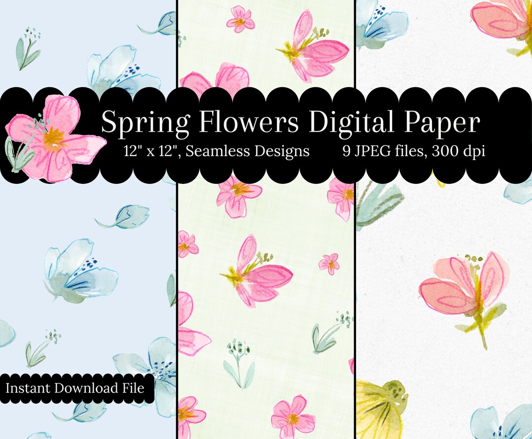 Spring Flowers Digital Paper Pack Blue Yellow Pink and - Etsy