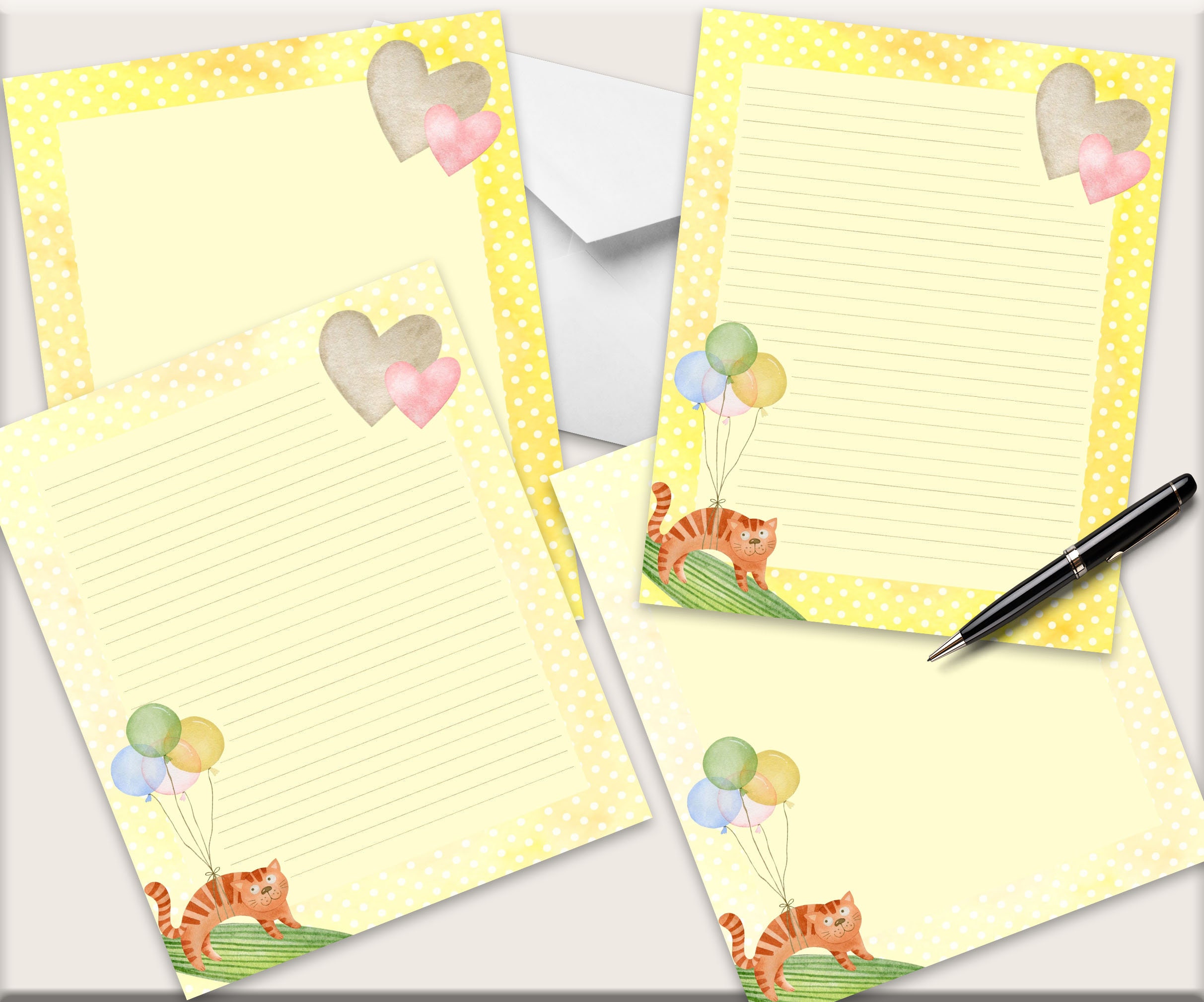 Cats Printable Stationery, Instant Download, Printable Note Paper, 8.5 ...