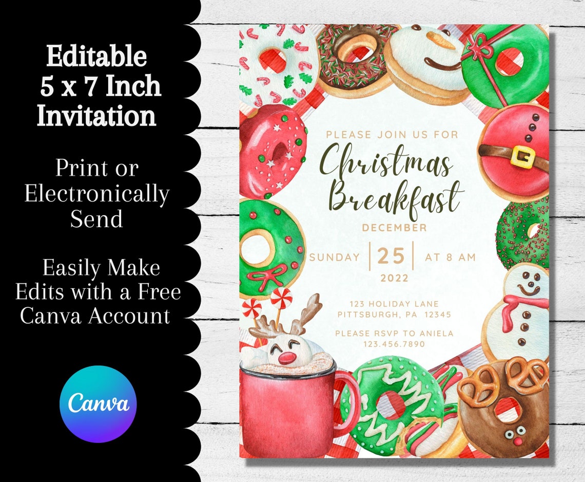 Christmas Breakfast Invitation, Christmas Donuts, Breakfast With Santa ...