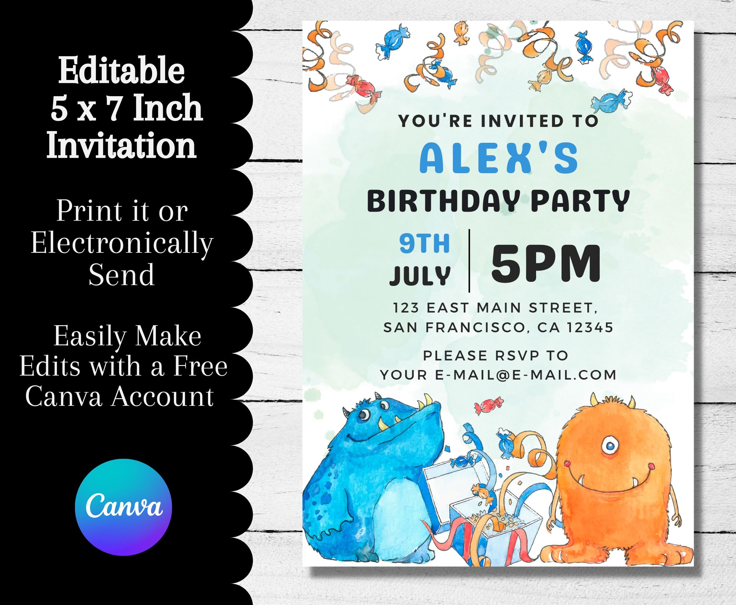 Editable Monster Invitation, Digital Download, Birthday Party ...