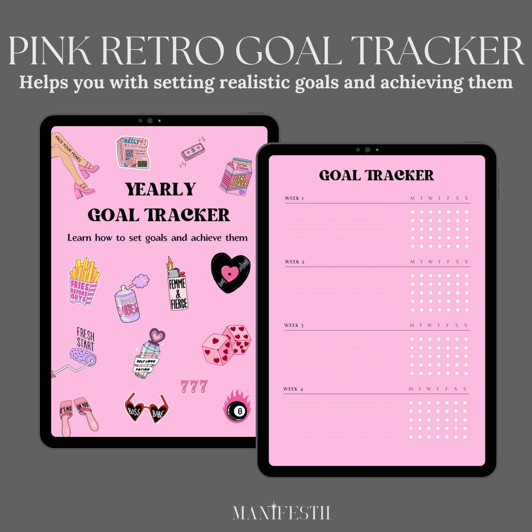 Smart Goal Tracker Pink Retro Style Goal Map Annual Goal Tracker for ...