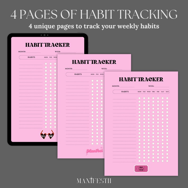 Habit Tracker Pink Retro Theme Printable Habit Tracker Sheets for ...