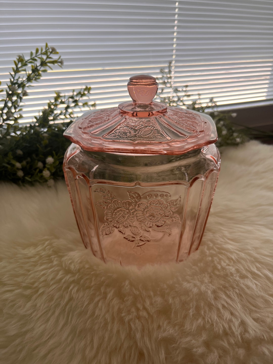 Pink Depression Glass Biscuit Jar - Etsy