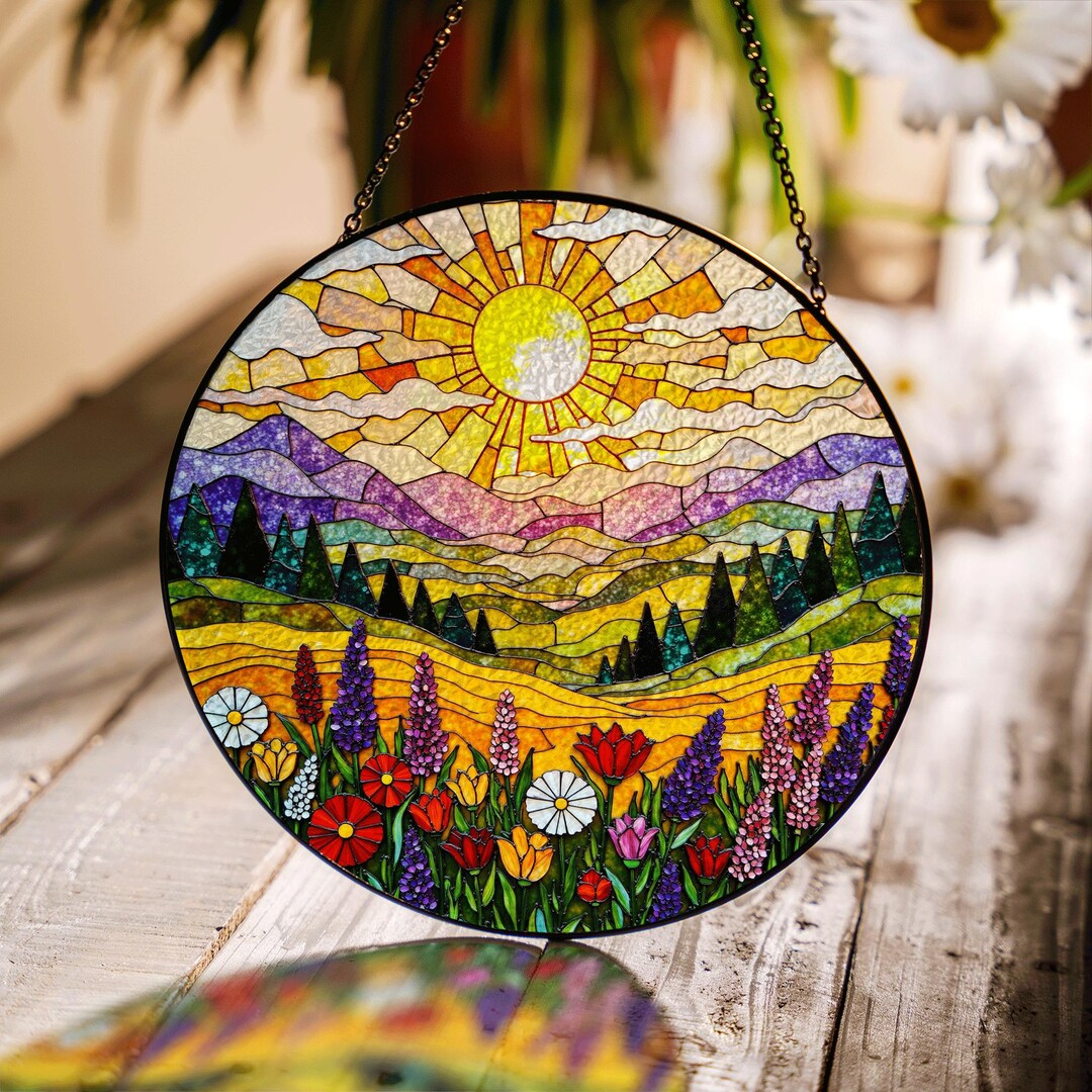 Stained Glass Sun Catcher Wildflower Meadow Sun Art Gift for Nature ...