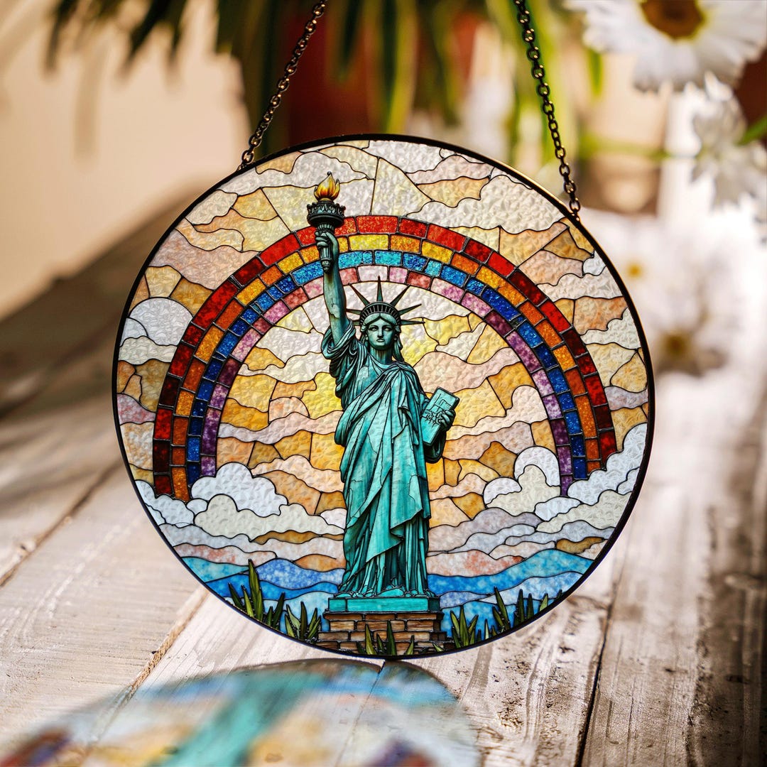 Statue of Liberty Rainbow Stained Glass Art Suncatcher Window Hanging ...