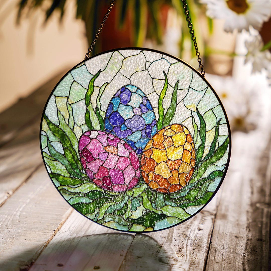 Colorful Stained Glass Easter Eggs Suncatcher Window Decor Gift for ...
