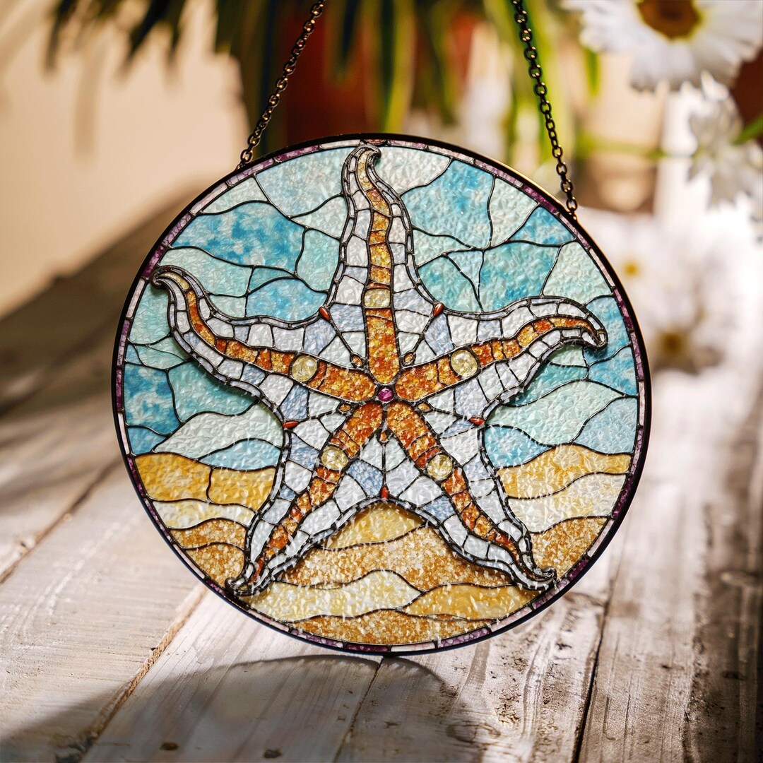 Starfish Stained Glass Suncatcher Ocean Beach Decor Gift for Sea Lovers ...