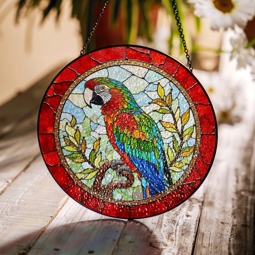 Stained Glass Parrot Suncatcher Window Hanging Gift for Bird Lovers ...