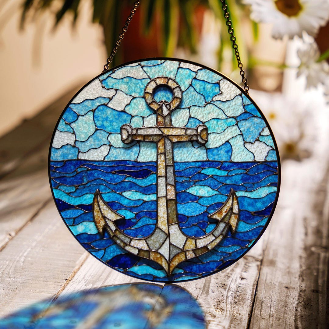 Anchor Stained Glass Suncatcher Nautical Window Hanging Gift for ...