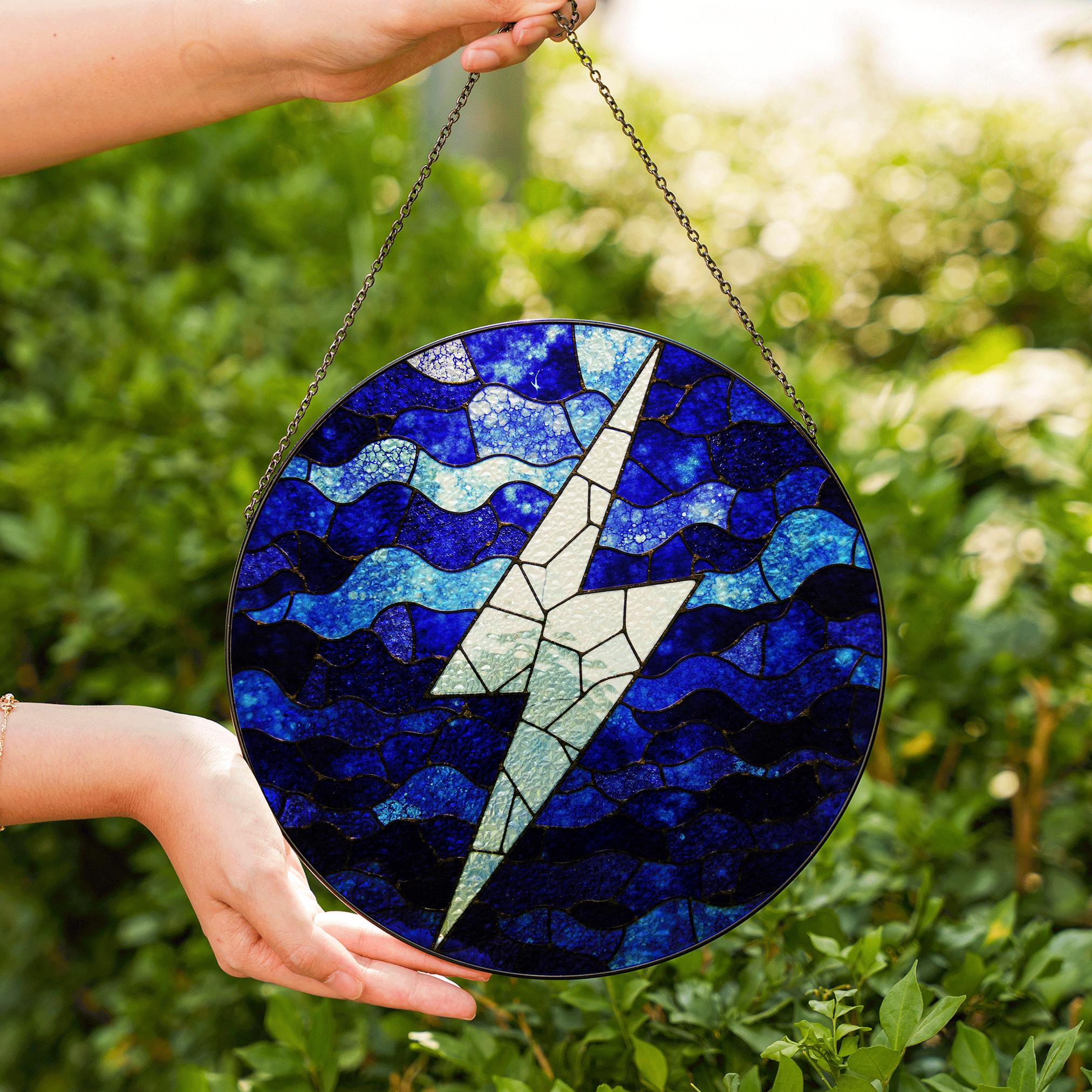 Blue Stained Glass Lightning Bolt Suncatcher Window Decor Gift for Him ...