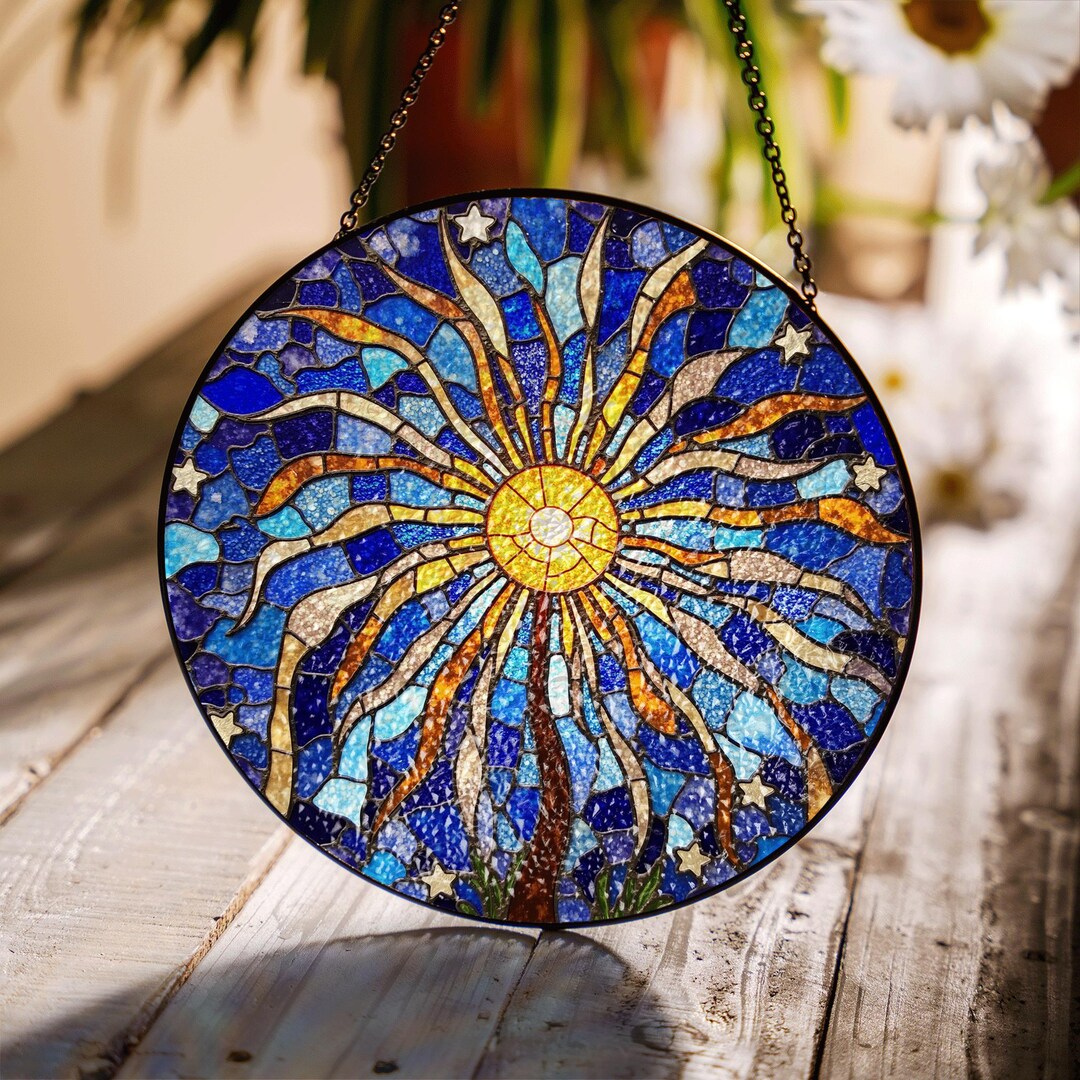 Sun Mosaic Suncatcher Stained Glass Window Hanging Sun Catcher Gift for ...