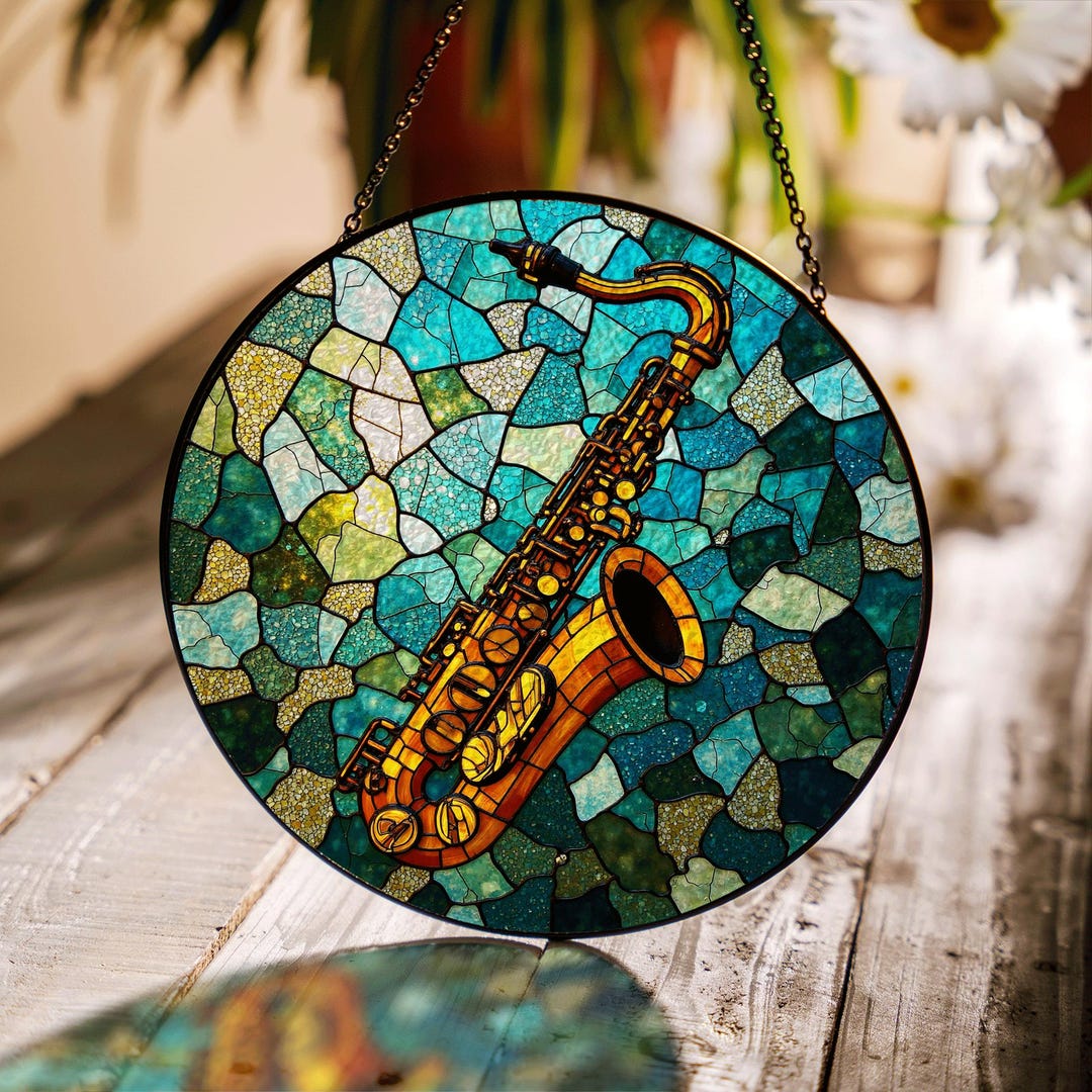 Stained Glass Saxophone Suncatcher Colorful Mosaic Gift - Etsy