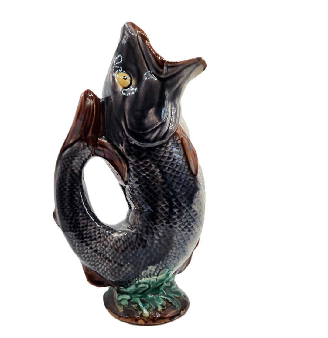 Majolica Fish Gurgle Pitcher Antique - Etsy