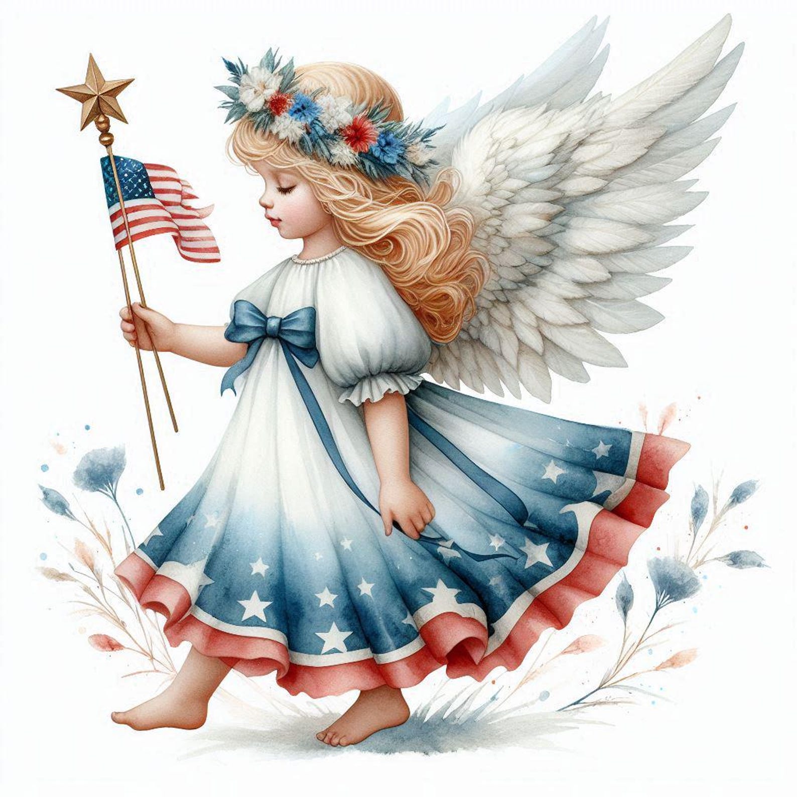 Independence Day, Patriotic Child Angels, United States Flag, Water ...