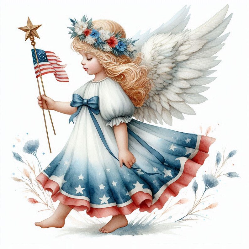 Independence Day, Patriotic Child Angels, United States Flag, Water ...