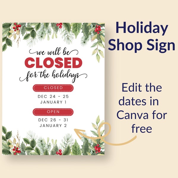 Christmas Holidays Closed Sign - Etsy