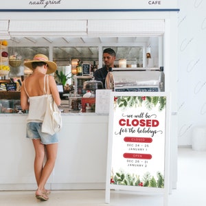 Customizable Holiday Closed Sign | Printable Shop Open Hours | December ...
