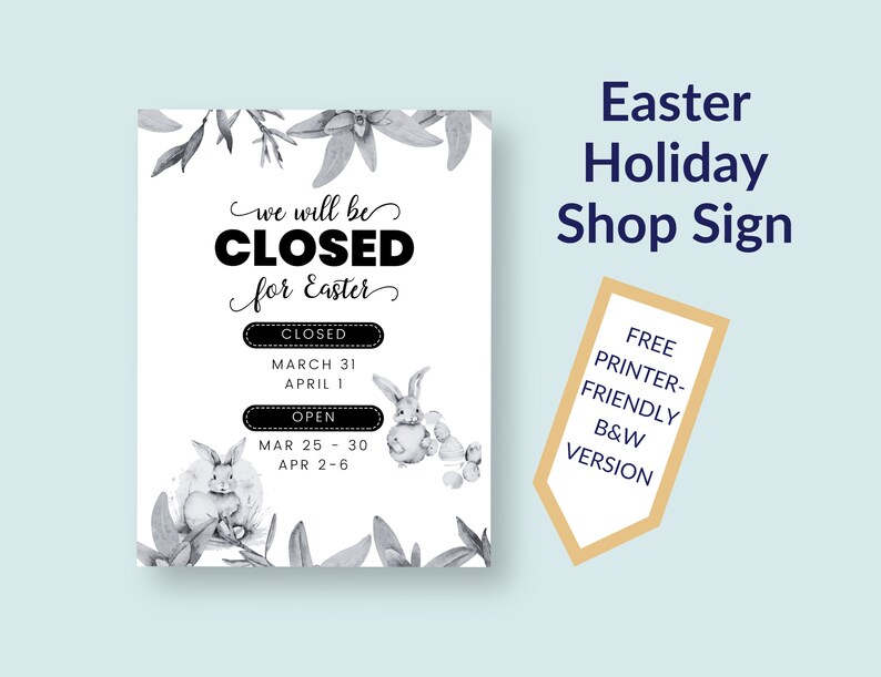 Customizable Holiday Closed Sign | Printable Shop Open Hours | Easter ...